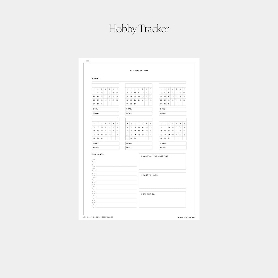 STIL x Cozy K Digital Hobby Tracker